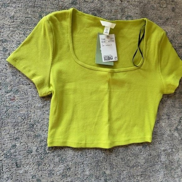 H&M | Tops | Lime Green Scoop Neck Ribbed Crop Top | Poshmark
